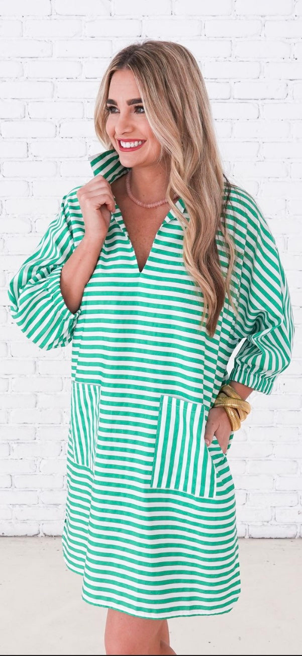 Betsy Dress-Green Stripe – Darling's Fine Things